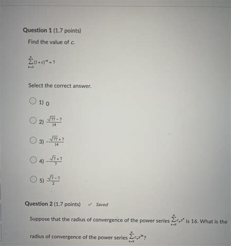 Solved Find The Value Of C N C N Select The Chegg Com