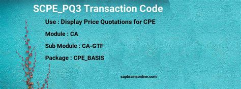 Scpepq3 Sap Tcode For Display Price Quotations For Cpe