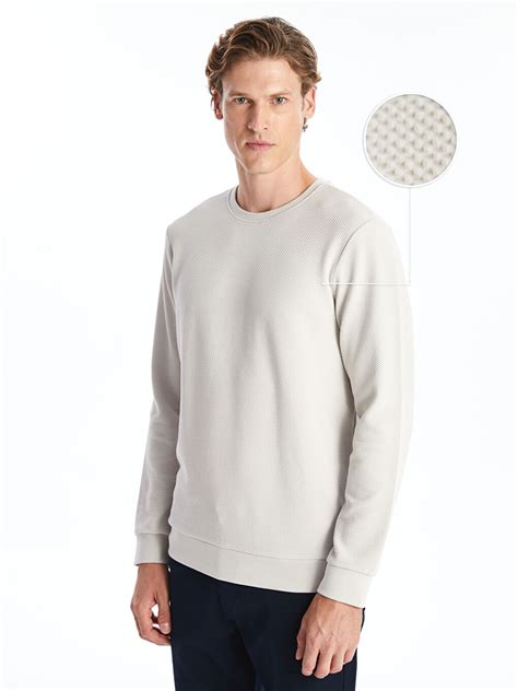 Lcwaikiki Classic Crew Neck Long Sleeve Mens Textured Sweatshirt