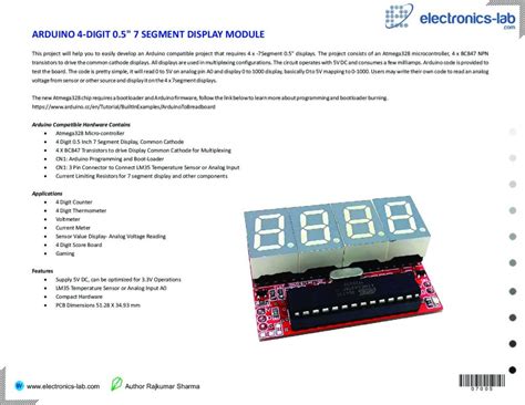 Arduino 4 Digit 0 5 Common Cathode 7 Segment Display Module Electronics Lab Com