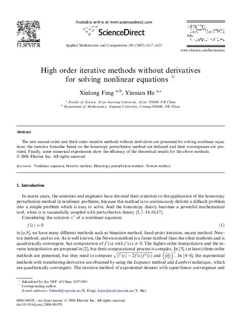Pdf High Order Iterative Methods Without Derivatives For Solving Non Linear Equations