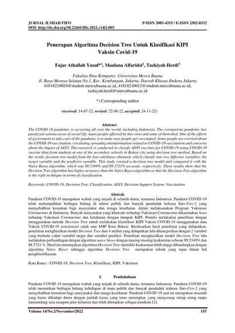 Pdf Penerapan Algoritma Decision Tree Untuk Klasifikasi Kipi Vaksin