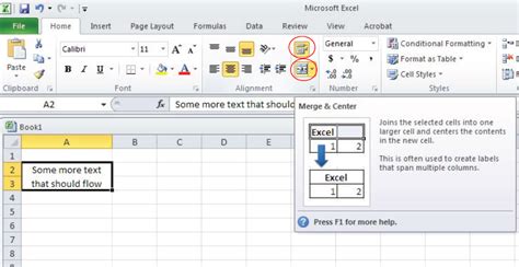 worksheet function excel how do i make the text in a cell flow over