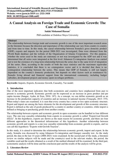 Pdf A Causal Analysis On Foreign Trade And Economic Growth The Case Of Somalia