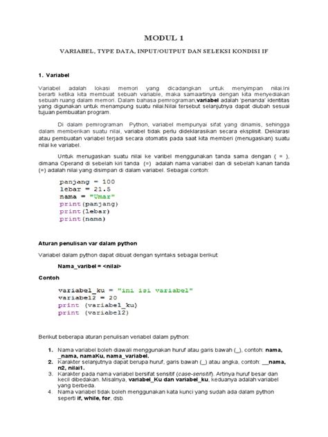 Variabel Dan Tipe Data Dalam Python Pdf Metode And Bahan Ajar Komputer
