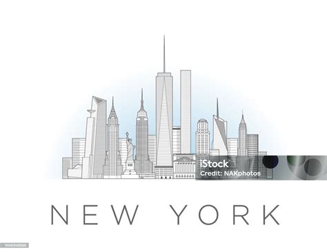 New York Cityscape Line Art Stil Vektorillustration Stock Vektor Art