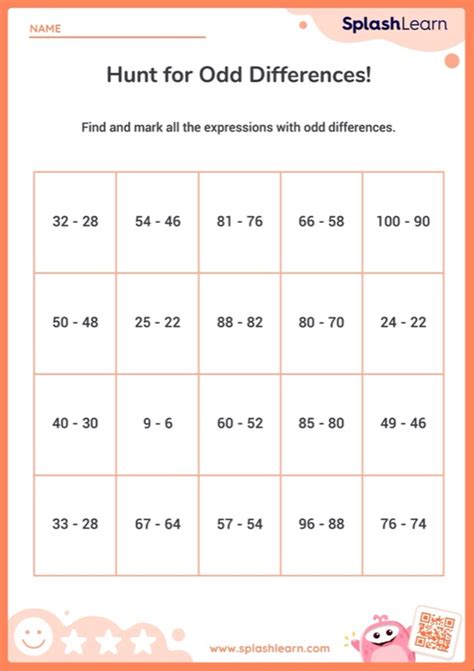 Odd Difference In Subtraction Expressions Within 100 Worksheet