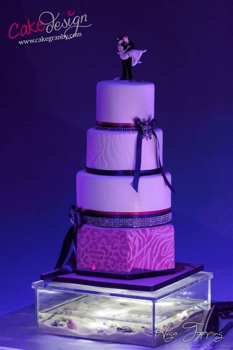 Animal Print Purple And Pink Wedding Cake Plexiglass Custom Cake Stand