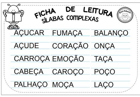 Ficha De Leitura Silabas Complexas Dani Educar