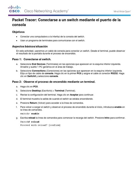 8 1 2 4 Packet Tracer Connect To A Switch Via The Console Port 1 Parte 3 Cap 8 Pdf