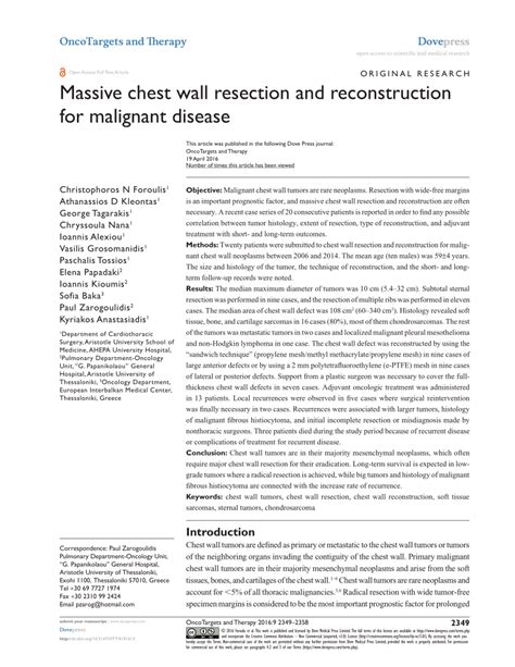 Pdf Massive Chest Wall Resection And Reconstruction For Malignant Disease