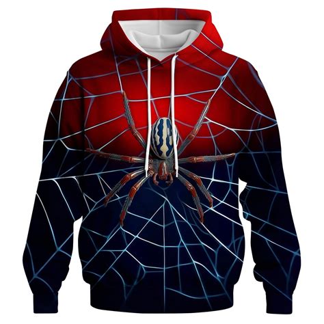 Rebaike Mens 3d Spider Web Hoodie Realistic Spider Pullover Sweatshirt