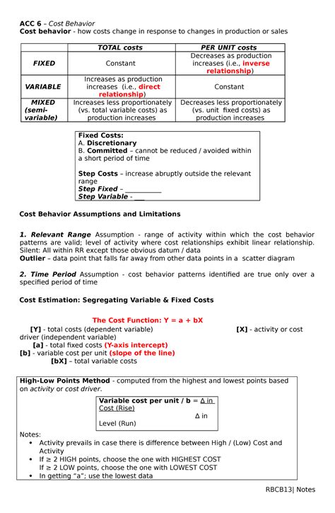 Acc 6 Cost Behavior Acc 6 Cost Behavior Cost Behavior How Costs