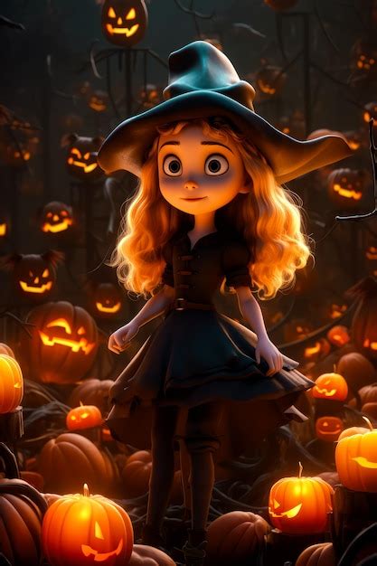 Premium Ai Image Halloween Cute Witch Girl 3d Character Cartoon With