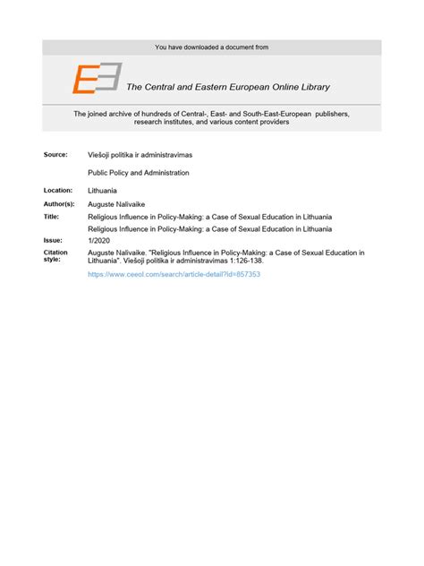 Religious Influence In Policy Making A Case Of Sexual Education In