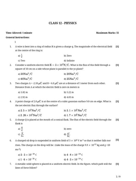 12phy Unit1 Mcq Pdf Electric Field Electron