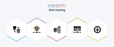 Web Hosting 25 FilledLine Icon Pack Including Network Bug Network Hosting Center Data Center
