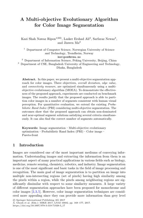 Pdf A Multi Objective Evolutionary Algorithm For Color Image Segmentation