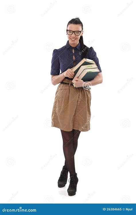 Young School Marm With Books Smiling Stock Image Image Of Background Camera 26384665
