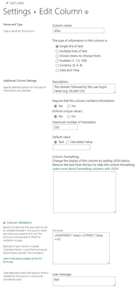 column validation that checks if a column contains a backslash