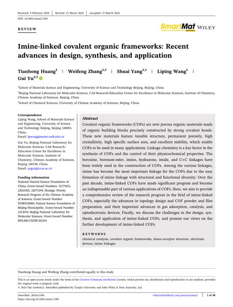 Pdf Imine‐linked Covalent Organic Frameworks Recent Advances In Design Synthesis And