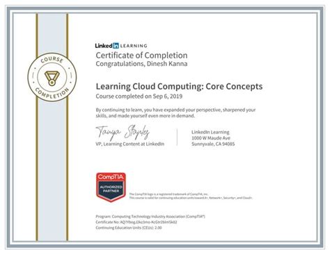 Certificate Ofcompletion Learning Cloud Computing Core Concepts 2 Ppt