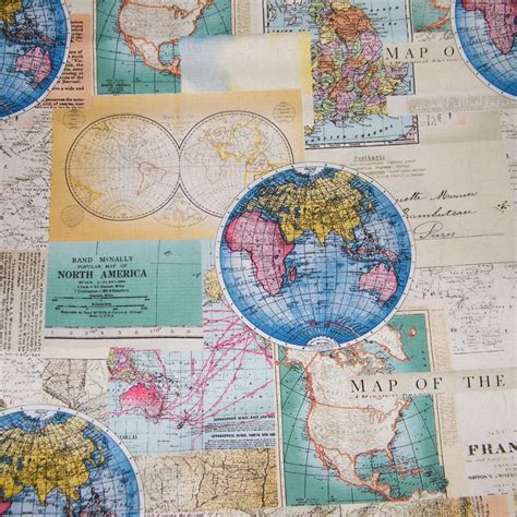 World Map Fabric Etsy