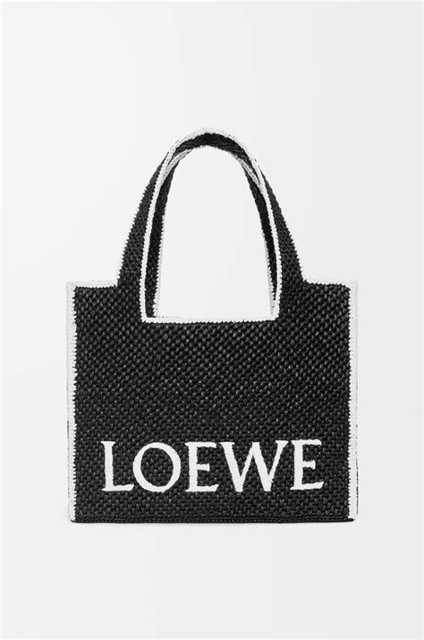 Large Loewe Font Tote In Raffia Black Loewe