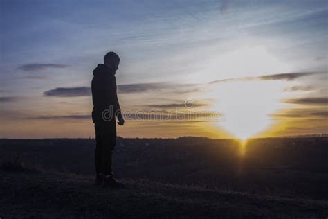 Prayer A Man On His Knees Pray At Sunset Stock Image Image Of