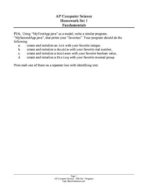 Fillable Online AP Computer Science Homework Set 1 Fundamentals Fax Email Print PdfFiller