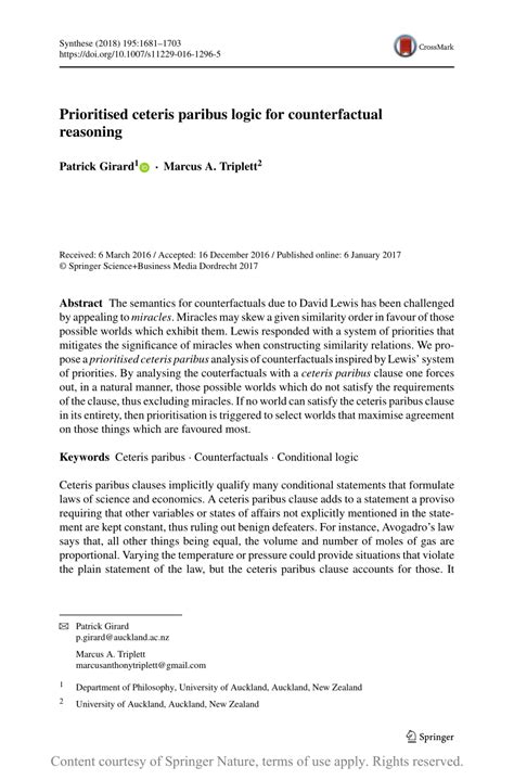 Prioritised Ceteris Paribus Logic For Counterfactual Reasoning Request PDF