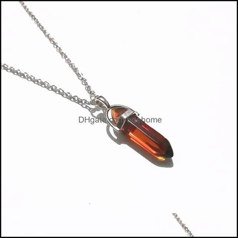 Glass Hexagonal Prism Gemstone Pendant Necklace For Women And Men