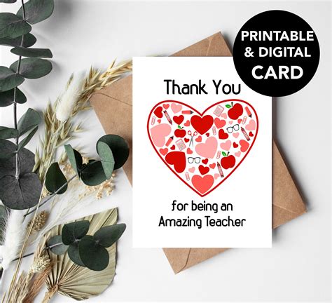 Teacher Appreciation Card Printable Teacher Appreciation Digital