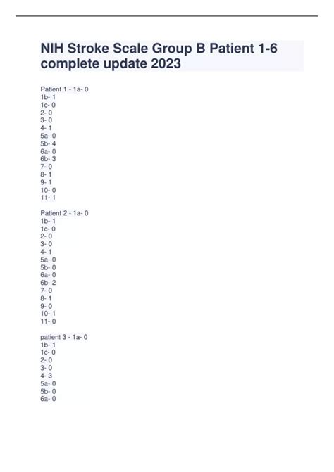 Nih Stroke Scale Group B Patient 1 6 Complete Update 2023 Nih Stroke Scale Stuvia Uk