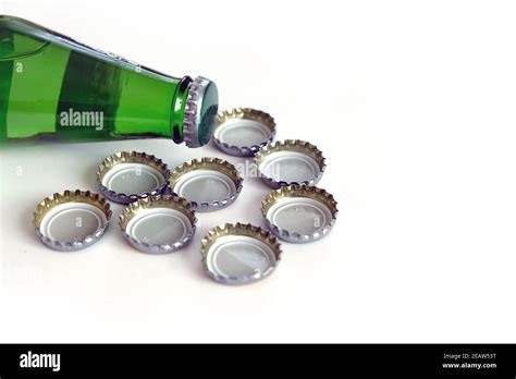 Metal Soda Bottle Caps Soda Caps Close Up On White Background Stock