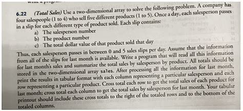 Solved 622 Total Sales Use A Two Dimensional Array To
