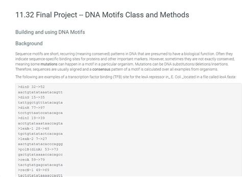 Final Project DNA Motifs Class And Methods Chegg