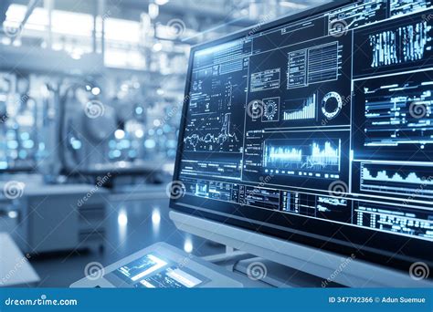 Advanced Technology Interface In A Modern Factory Showing Data