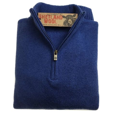 Mens Shetland Wool 14 Zip Up Cardigan Sweater Knitted Jumper Pullover
