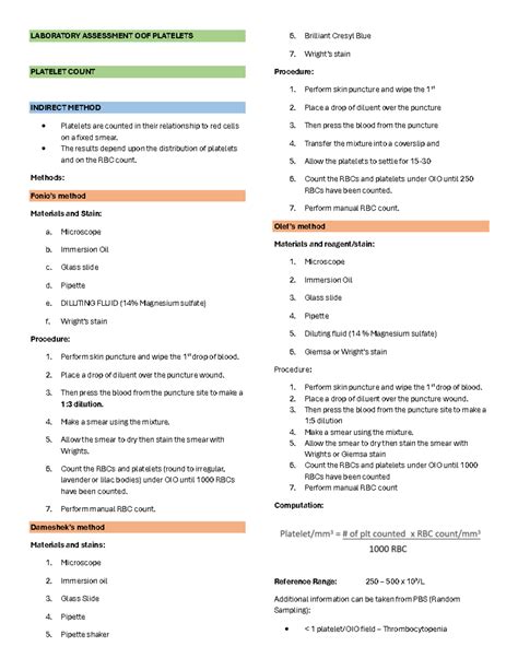 Hema Lab Prelims Laboratory Assessment Oof Platelets Platelet Count