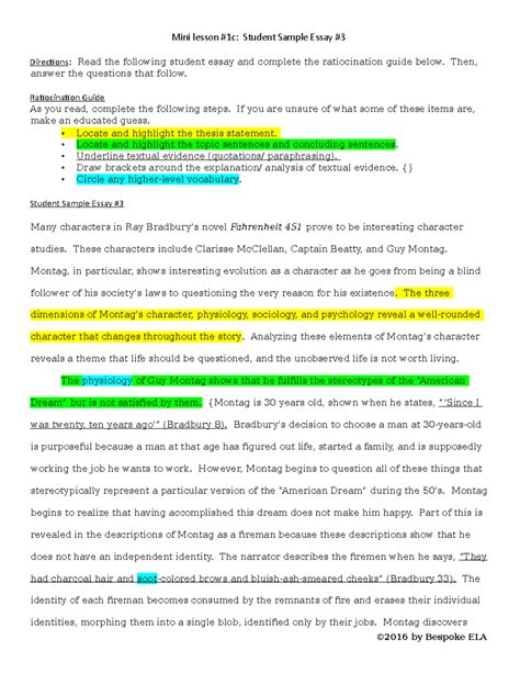 Annotated Guide For Student Sample Essay Annotation Assignment