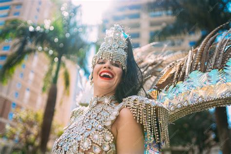 Premium Photo Beautiful Brazilian Woman Wearing Colorful Carnival