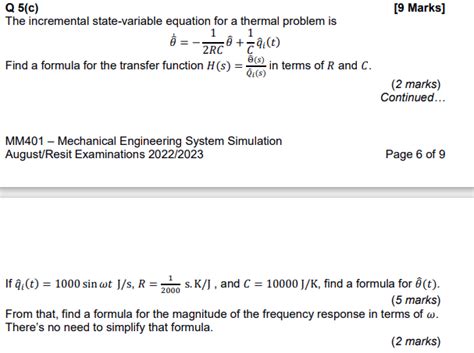 solved q 5 c the incremental state variable equation for a