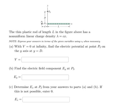 Solved P₁ D V Y P₂ L X The Thin Plastic Rod Of Length L In
