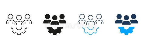 Team Work People With Gear Line And Silhouette Icon Set Manager Sign