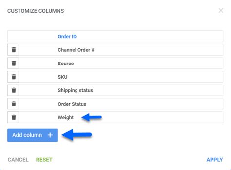 Weight Order Column Sellercloud