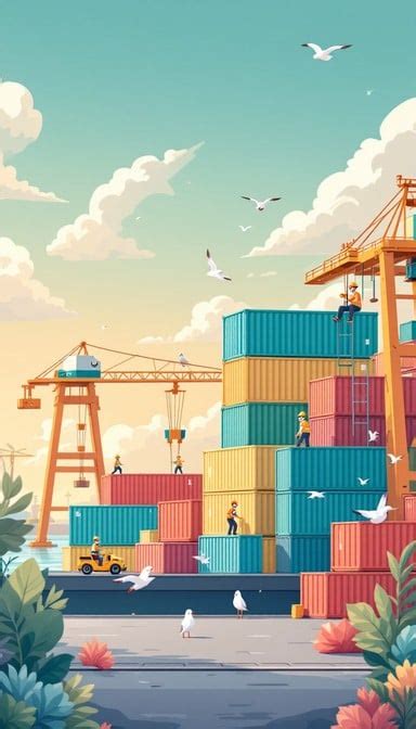 Free Playful Port Scene Image Crane Container Shipping Download