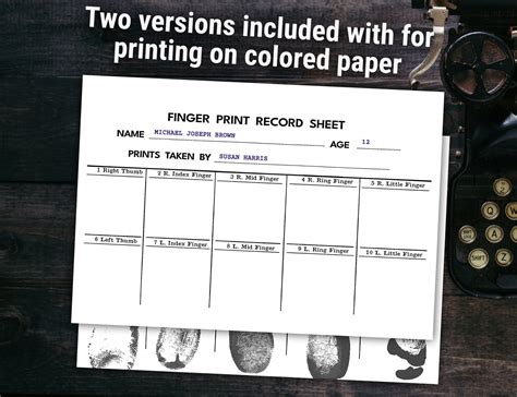 Editable Fingerprint Record Sheet Replica Instant Download Etsy