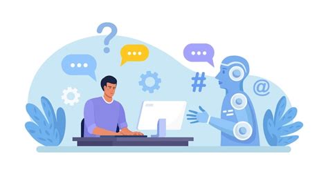 Premium Vector Customer Talking With Chatbot Person Chatting With Robot Asking Questions And