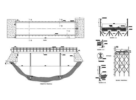 Wooden Bridge Elevation Section Plan And Constructive Structure